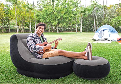 Intex Inflatable Ultra Lounge Chair With Cup Holder & Ottoman Set, Vinyl, Gray (5 Pack)