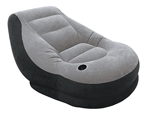 Intex Inflatable Ultra Lounge Chair With Cup Holder & Ottoman Set, Vinyl, Gray (5 Pack)