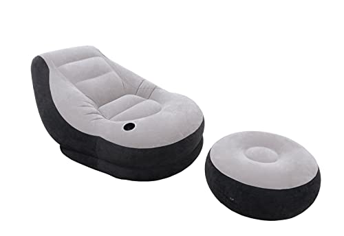 Intex Inflatable Ultra Lounge Chair With Cup Holder & Ottoman Set, Vinyl, Gray (5 Pack)