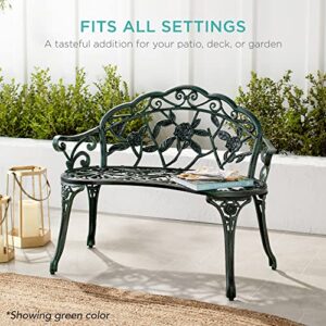 Best Choice Products Outdoor Bench Steel Garden Patio Porch Loveseat Furniture for Lawn, Park, Deck Seating w/Floral Rose Accent, Antique Finish - White