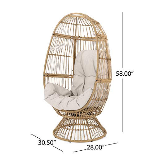 Christopher Knight Home Ellen Outdoor Wicker Swivel Egg Chair with Cushion, Light Brown, Beige