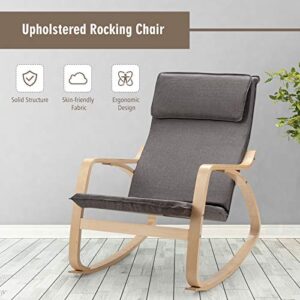 Safstar Hardwood Rocking Chair, Comfortable Relax Accent Fabric Rocker Chair with Metal and Wood Flame, Nursery Rocking Armchairs (Gray)