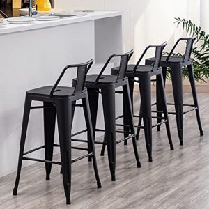 Apeaka 26 inch Metal Bar Stools Set of 4 Modern Counter Height Stools with Backs Low Back Bar Chairs for Indoor Outdoor Matte Black