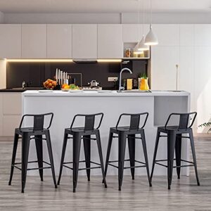 Apeaka 26 inch Metal Bar Stools Set of 4 Modern Counter Height Stools with Backs Low Back Bar Chairs for Indoor Outdoor Matte Black