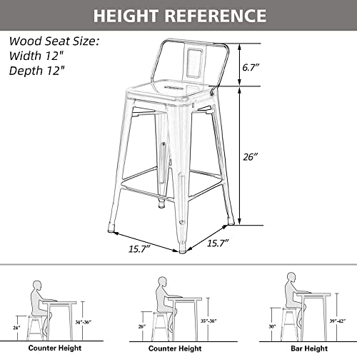 Apeaka 26 inch Metal Bar Stools Set of 4 Modern Counter Height Stools with Backs Low Back Bar Chairs for Indoor Outdoor Matte Black