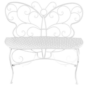 The Lakeside Collection Decorative White Metal Butterfly Motif Bench - Home Garden Accent