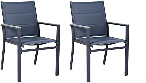 Kozyard Villa Outdoor Patio Dining Chair with Gray Frame, Gray Paded Textilence (2 Pack, Grey Chair)