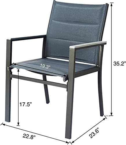 Kozyard Villa Outdoor Patio Dining Chair with Gray Frame, Gray Paded Textilence (2 Pack, Grey Chair)