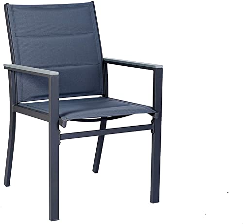 Kozyard Villa Outdoor Patio Dining Chair with Gray Frame, Gray Paded Textilence (2 Pack, Grey Chair)