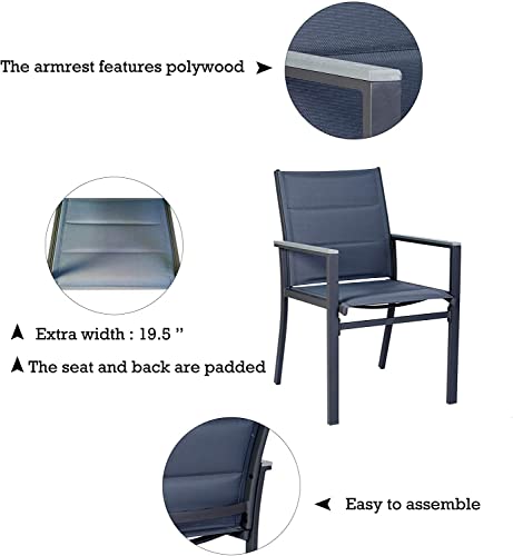 Kozyard Villa Outdoor Patio Dining Chair with Gray Frame, Gray Paded Textilence (2 Pack, Grey Chair)