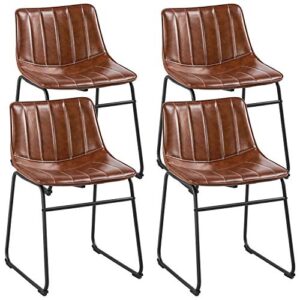 yaheetech 18″ pu leather dining chairs armless chairs indoor/outdoor kitchen dining room chairs with metal legs upholstered, set of 4, brown