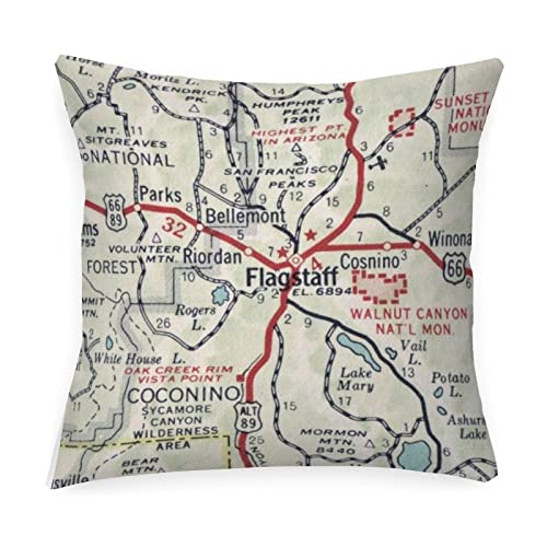 Flagstaff Arizona Map Outdoor Pillowcase Sweet Home Accent Waterproof Pillowcase Abstract Decorative Cushion Cases Home Decor for Patio Funiture Garden 18x18in