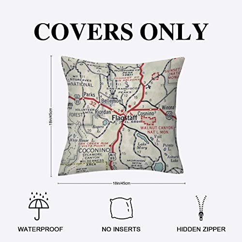 Flagstaff Arizona Map Outdoor Pillowcase Sweet Home Accent Waterproof Pillowcase Abstract Decorative Cushion Cases Home Decor for Patio Funiture Garden 18x18in