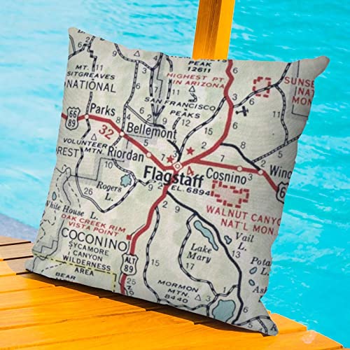 Flagstaff Arizona Map Outdoor Pillowcase Sweet Home Accent Waterproof Pillowcase Abstract Decorative Cushion Cases Home Decor for Patio Funiture Garden 18x18in