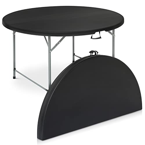 MoNiBloom 5Ft Folding Plastic Table, Heavy Duty Round Indoor Outdoor Tables for Kitchen Party Wedding Festival Event Poolside, Black