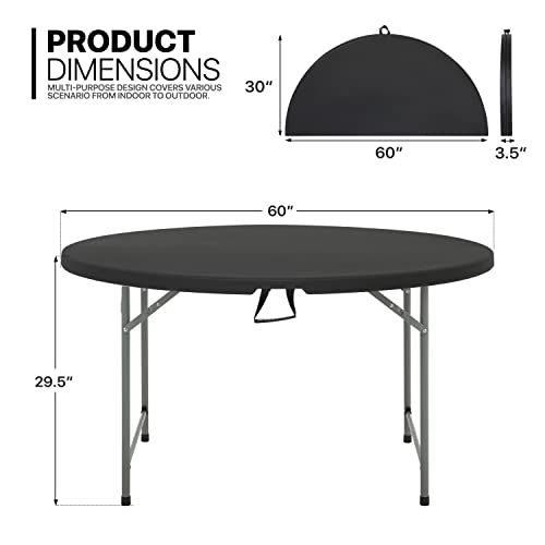 MoNiBloom 5Ft Folding Plastic Table, Heavy Duty Round Indoor Outdoor Tables for Kitchen Party Wedding Festival Event Poolside, Black