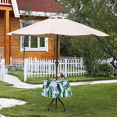 Poise3EHome 60 inches Outdoor/Indoor Waterproof Tropical Round Tablecloth with Umbrella Hole Zipper Green for Camping Picnic Party Patio Table Spring, Palm Leaf