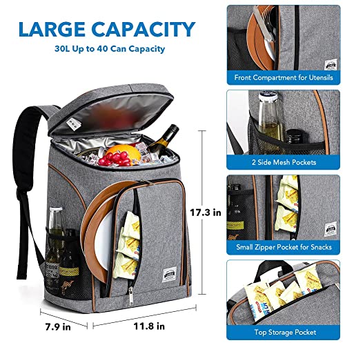 Lekespring Cooler Backpack 40 Cans Insulated Leak Proof Waterproof 24h Backpack Cooler for Man and Women