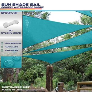 Windscreen4less Terylene Waterproof Sun Shade Sail UV Blocker Triangle Sunshade Patio Canopy Sail 12' x 12' x 12' in Color Turquoise 260GSM