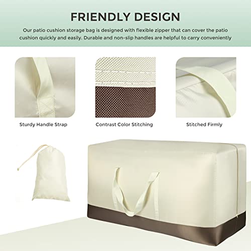 2 Pack Patio Cushion Storage Bags 420D Waterproof Outdoor Protective Zippered Furniture Cushion Cover Bag 60"L x 20"W x 28"H Beige