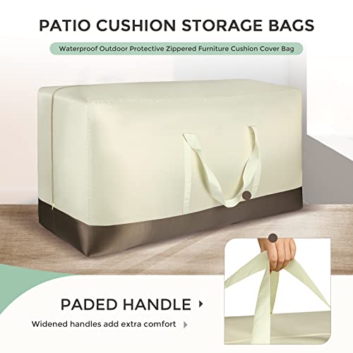 2 Pack Patio Cushion Storage Bags 420D Waterproof Outdoor Protective Zippered Furniture Cushion Cover Bag 60"L x 20"W x 28"H Beige