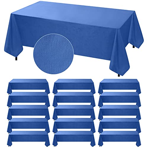 Jeyiour 15 Pcs Royal Blue Disposable Tablecloth Bulk 3 Ply Paper Plastic Rectangular Table Cover for Party Dining BBQ Picnic Buffet Camping Birthday Wedding Holiday, 54 x 108 Inches