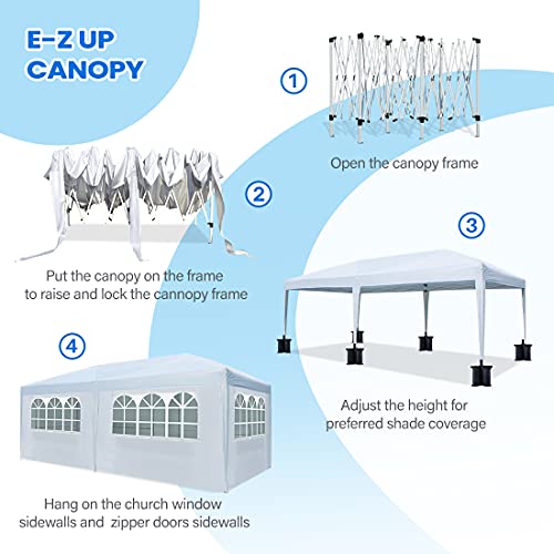 Quictent 10x20 Ft Ez Pop Up Canopy Wedding Party Tent with Sidewalls,Folding Instant Canopy Tents for Outdoor Parties,6 Sand Bags Included（White）