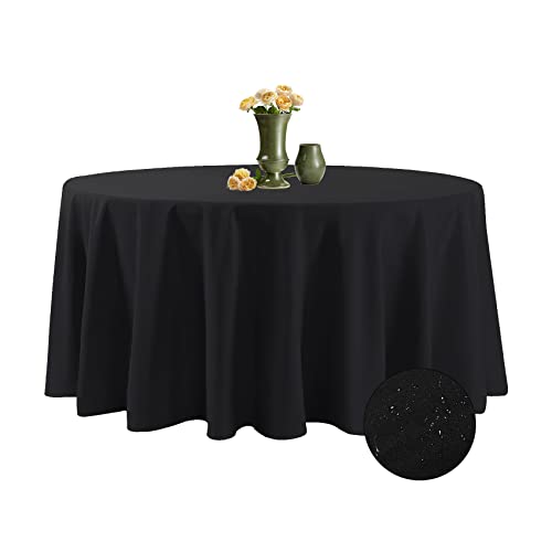 AlGaiety 2 Pack Waterproof Round Tablecloth, 120'' Inch Polyester Tablecloths, Wrinkle Resistant Polyester Table Cover for Dining Table, Outdoor, Party and Banquets (Black)