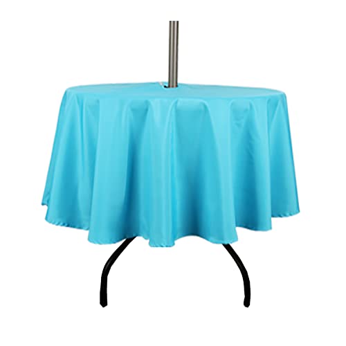 youngseahome Outdoor Tablecloth Wrinkle-Free Stain Resistant Waterproof Polyester Fabric Table Cover with Zipper Umbrella Hole for Picnic/Party/Dinner/Patio Garden(70inch Round,Zippered,Aqua)