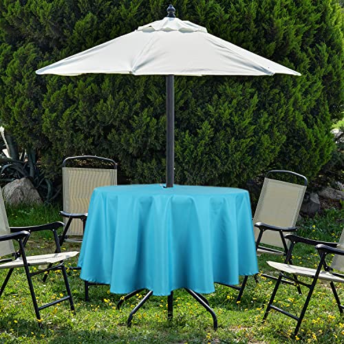 youngseahome Outdoor Tablecloth Wrinkle-Free Stain Resistant Waterproof Polyester Fabric Table Cover with Zipper Umbrella Hole for Picnic/Party/Dinner/Patio Garden(70inch Round,Zippered,Aqua)