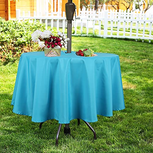 youngseahome Outdoor Tablecloth Wrinkle-Free Stain Resistant Waterproof Polyester Fabric Table Cover with Zipper Umbrella Hole for Picnic/Party/Dinner/Patio Garden(70inch Round,Zippered,Aqua)