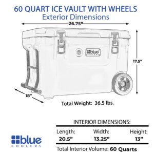 Blue Coolers Ice Vault – 60 Quart Roto-Molded Ice Cooler with Wheels | Large Ice Chest Holds Ice up to 10 Days | Charcoal Gray