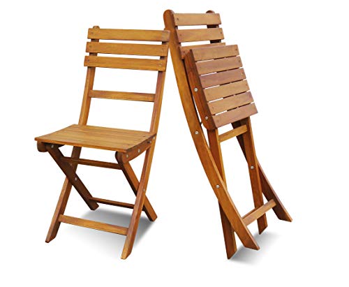 INTERBUILD REAL WOOD Acacia Hardwood Sofia Folding Chairs Balcony|Dining|Lawn|Indoor|Outdoor|Patio Chairs, 17" Tall, 2 Piece Set - Golden Teak