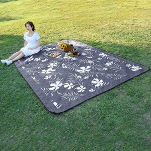 DEWUR Picnic Blankets 79"x79" Extra Large Outdoor Blanket Beach Blanket Waterproof SandProof Picnic Mat Washable Foldable Portable for Grass Lawn Beach Camping (Black Grey)