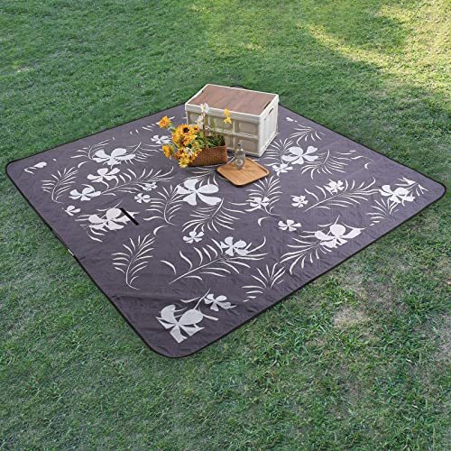 DEWUR Picnic Blankets 79"x79" Extra Large Outdoor Blanket Beach Blanket Waterproof SandProof Picnic Mat Washable Foldable Portable for Grass Lawn Beach Camping (Black Grey)