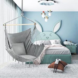 PUREKEA Oversized Hammock Chair with Hanging Hardware Kit, Swing Chair for Indoor & Outdoor, Max 330 Lbs, Include Carry Bag & Two Soft Seat Cushions (Light Grey)