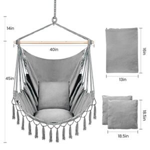 PUREKEA Oversized Hammock Chair with Hanging Hardware Kit, Swing Chair for Indoor & Outdoor, Max 330 Lbs, Include Carry Bag & Two Soft Seat Cushions (Light Grey)