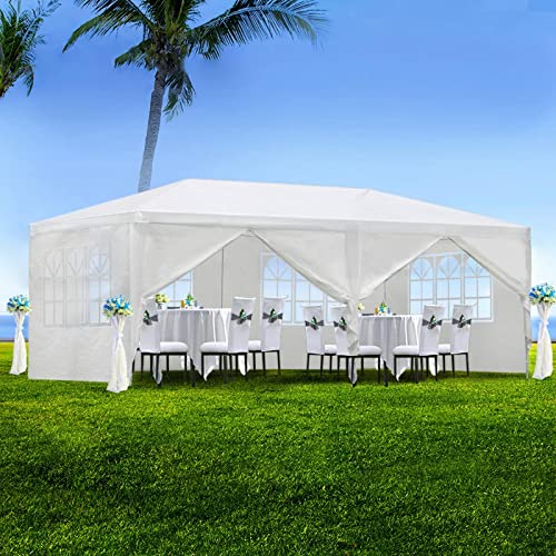 10'x20' Outdoor Party Tent for Birthday, Wedding Parties, Patio Gazebo, Canopy Tent with 6 Removable Sidewalls and 2 Doors, Cater Events Pavilion with Transparent Windows, Waterproof, Easy Set