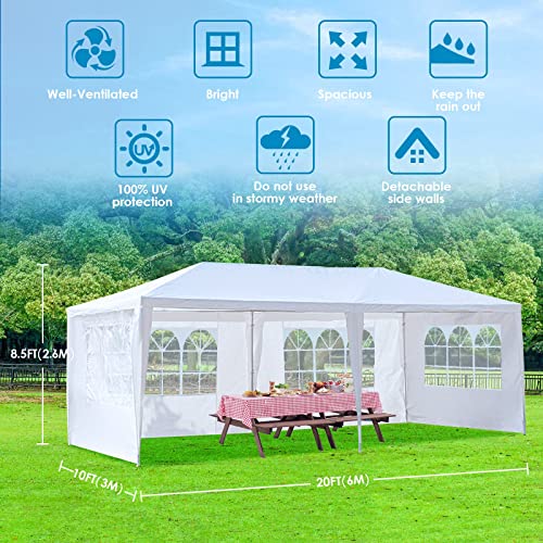 10'x20' Outdoor Party Tent for Birthday, Wedding Parties, Patio Gazebo, Canopy Tent with 6 Removable Sidewalls and 2 Doors, Cater Events Pavilion with Transparent Windows, Waterproof, Easy Set