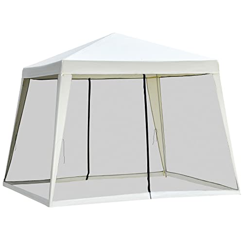 Outsunny 10'x10' Outdoor Party Tent Canopy with Mesh Sidewalls, Patio Gazebo Sun Shade Screen Shelter, Beige