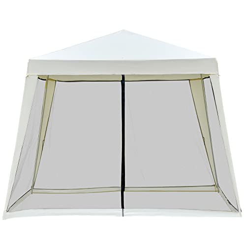 Outsunny 10'x10' Outdoor Party Tent Canopy with Mesh Sidewalls, Patio Gazebo Sun Shade Screen Shelter, Beige