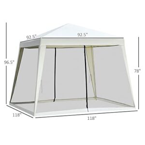 Outsunny 10'x10' Outdoor Party Tent Canopy with Mesh Sidewalls, Patio Gazebo Sun Shade Screen Shelter, Beige