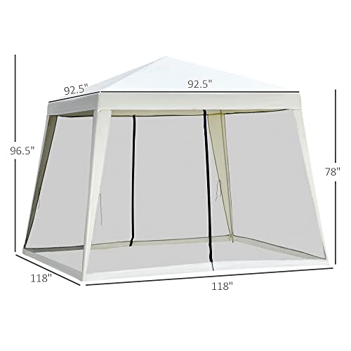 Outsunny 10'x10' Outdoor Party Tent Canopy with Mesh Sidewalls, Patio Gazebo Sun Shade Screen Shelter, Beige