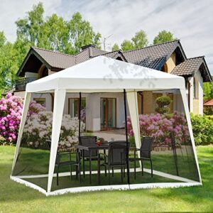 Outsunny 10'x10' Outdoor Party Tent Canopy with Mesh Sidewalls, Patio Gazebo Sun Shade Screen Shelter, Beige