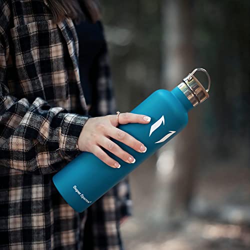 Super Sparrow Water Bottle Double Wall Vacuum Insulated Stainless Steel - 1000ml - Standard Mouth - Leak Proof Sports Bottle - Non-Toxic BPA Free - 2 Lids + Bottle Pouch