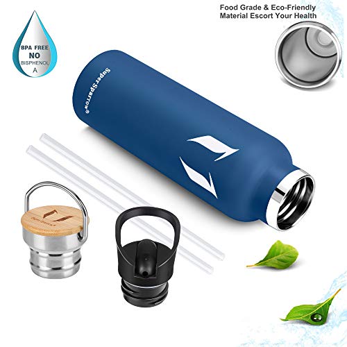 Super Sparrow Water Bottle Double Wall Vacuum Insulated Stainless Steel - 1000ml - Standard Mouth - Leak Proof Sports Bottle - Non-Toxic BPA Free - 2 Lids + Bottle Pouch