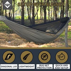 Onewind Airstream Camping Hammock with Mosquito Net and Windsock, Lightweight and Convertible Hammock, Holds up to 400 lbs, Ideal for Camping, Hiking, Backpacking, OD Green