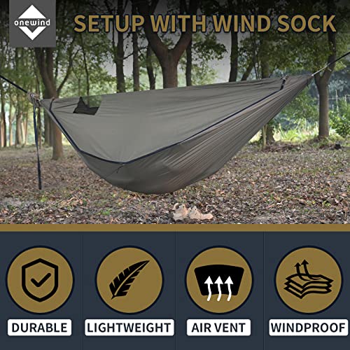 Onewind Airstream Camping Hammock with Mosquito Net and Windsock, Lightweight and Convertible Hammock, Holds up to 400 lbs, Ideal for Camping, Hiking, Backpacking, OD Green