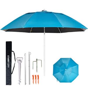 beach umbrellas starry city 7.2 feet large sun shade shelter portable windproof 3 links design patio umbrella with sand anchor for garden beach outdoor poor (bule, 7.2ft)