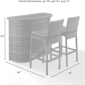 Crosley Furniture 3-Piece Bradenton Outdoor Wicker Bar Set with Two Stools and Cushions - Sand